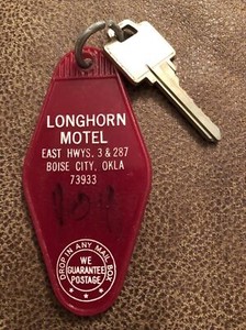Vintage LONGHORN MOTEL Hotel Room Key Fob BOISE CITY OKLAHOMA | eBay