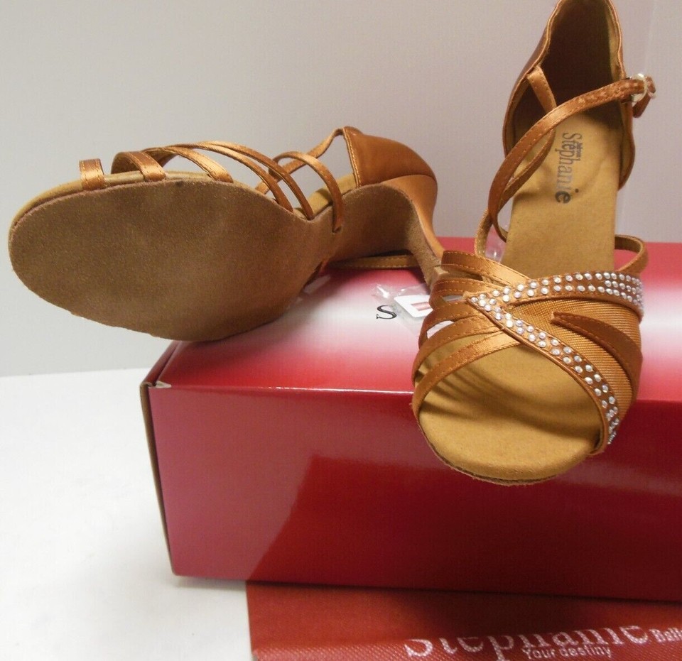 Stephanie Ballroom Shoes Dark Tan Satin 2056-45 Ladies size 3" heel ...