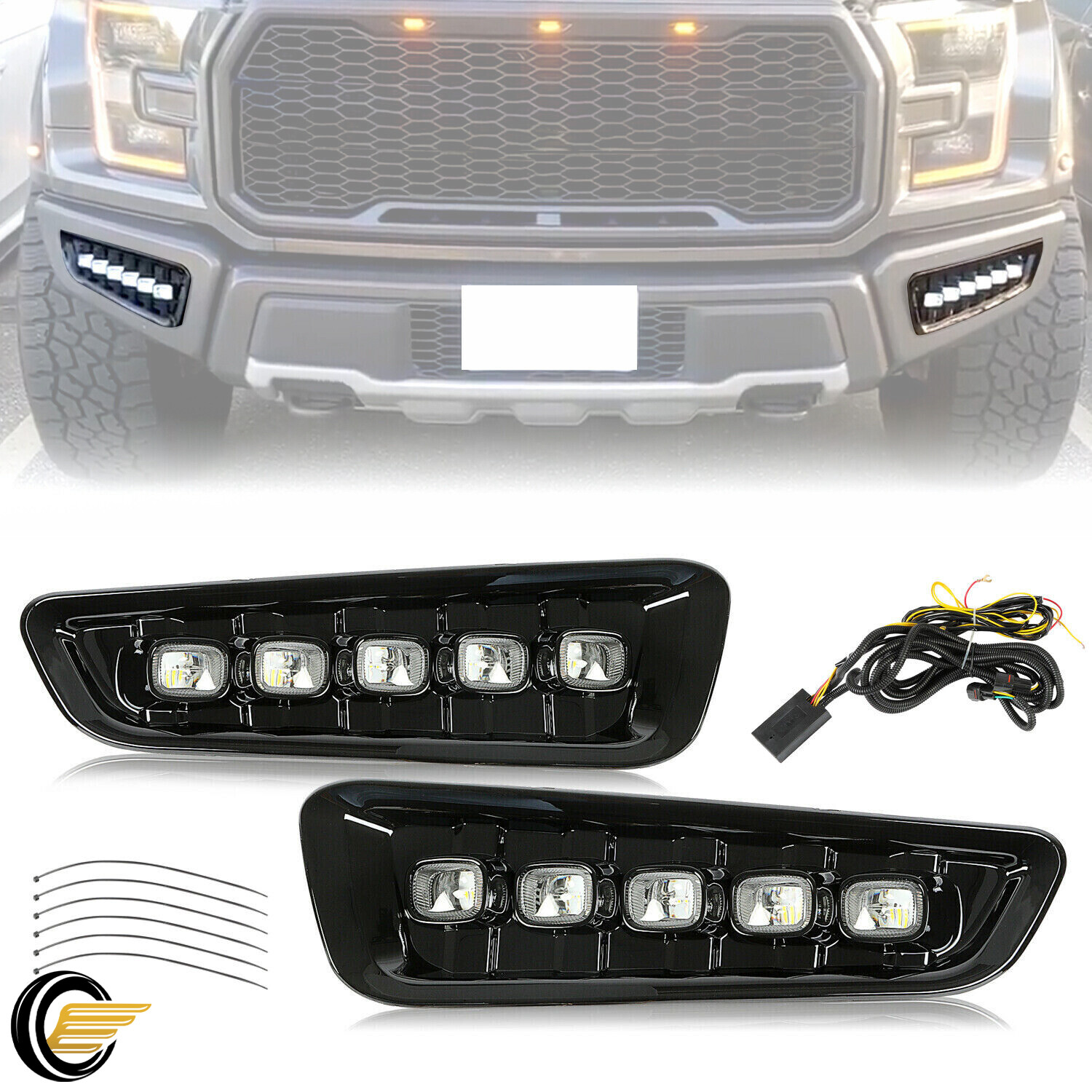 For Ford F-150 Raptor 2017 2018-20 LED DRL w/ Turn Signal Fog Lights ...