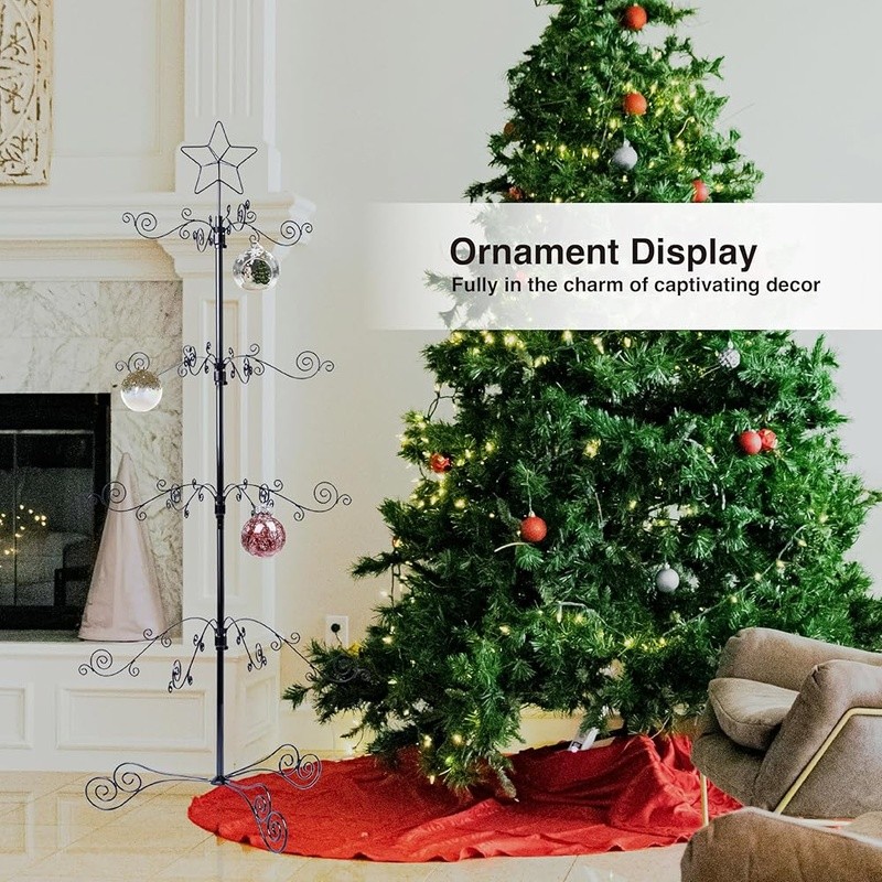 Metal Christmas Ornament Display Tree Stand W/ 56 Hooks Sturdy Iron ...