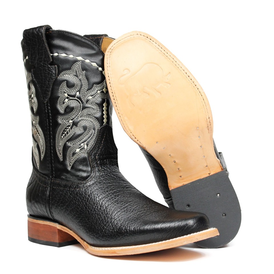 Men's Genuine Bull Neck Western Cowboy Boots Round Toe Botas Vaqueras ...