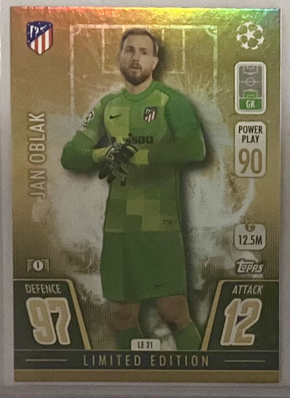 2021-22 Topps Match Attax UEFA JAN OBLAK Limited Edition Gold #LE21 DE ...