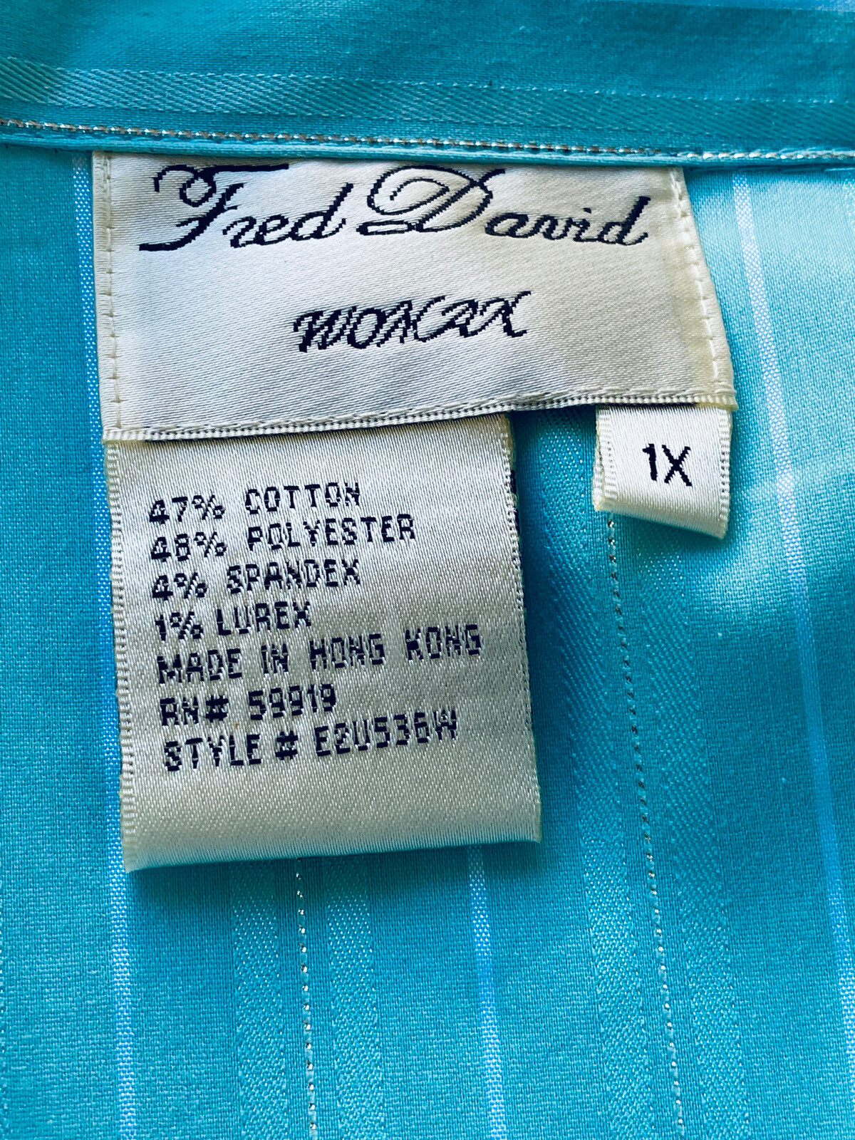 FRED DAVID Stretch Blue Silver Stripes 3/4 Sleeve But… - Gem