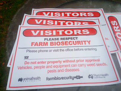 LAMINATED Sticker Farm Biosecurity Visitor Please Pack(4) 100x75mm FREE ...