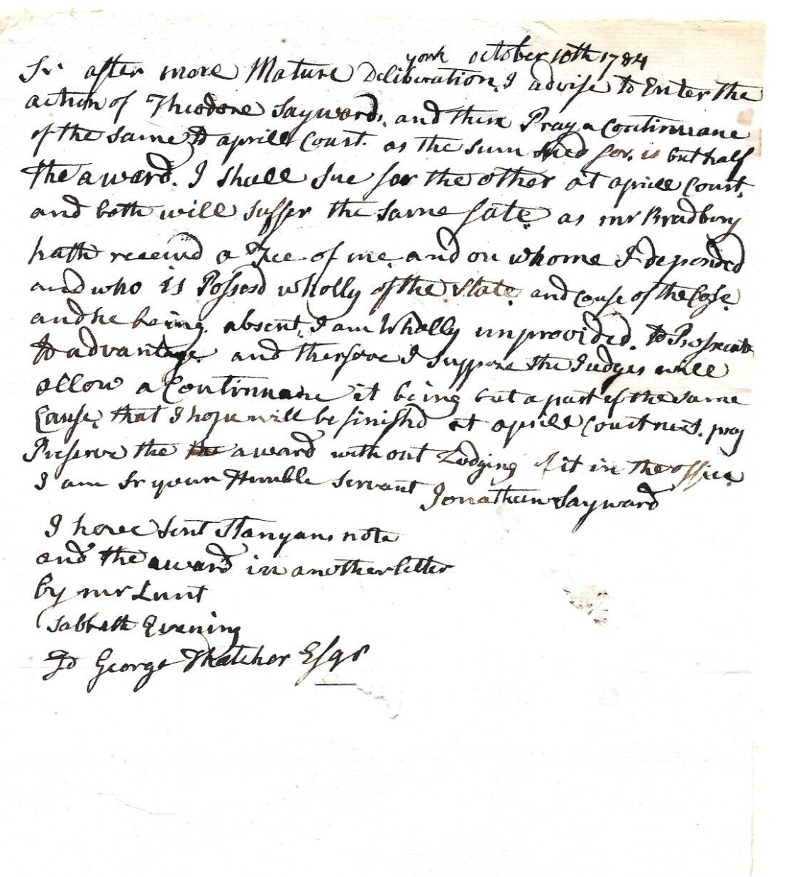 REVOLUTIONARY WAR YORK MAINE 1784 GEORGE THATCHER LETTER FROM JONATHAN ...
