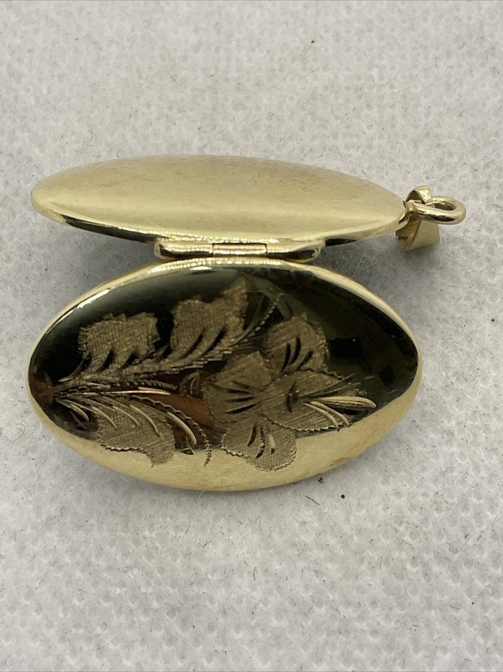 ITALY Solid 14K Yellow Gold Oval PHOTO LOCKET Charm Pendant (40mm x 22 ...