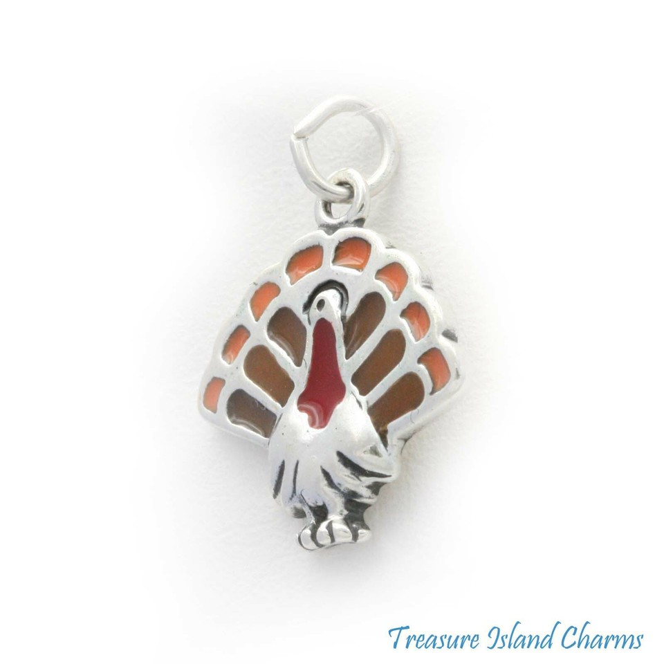 Enamel Thanksgiving Turkey Bird 925 Sterling Silver Charm Pendant MADE ...
