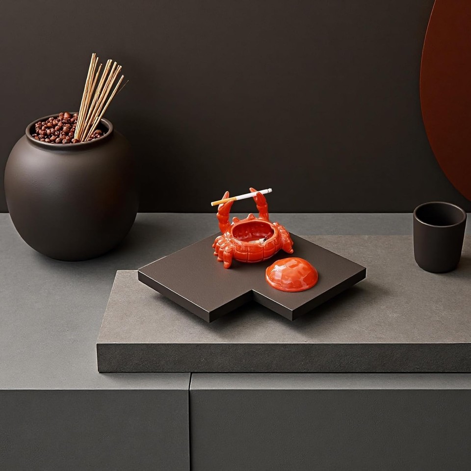 Ashtray with Lid, Windproof Tabletop Ceramic Cigarette Ash Tray Crab ...