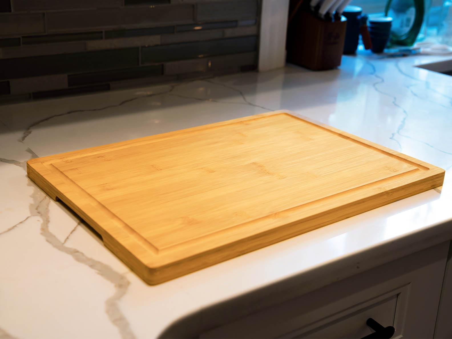 18" Large Bamboo CuttingBoard for Kitchen,Wooden Chopping Block with ...