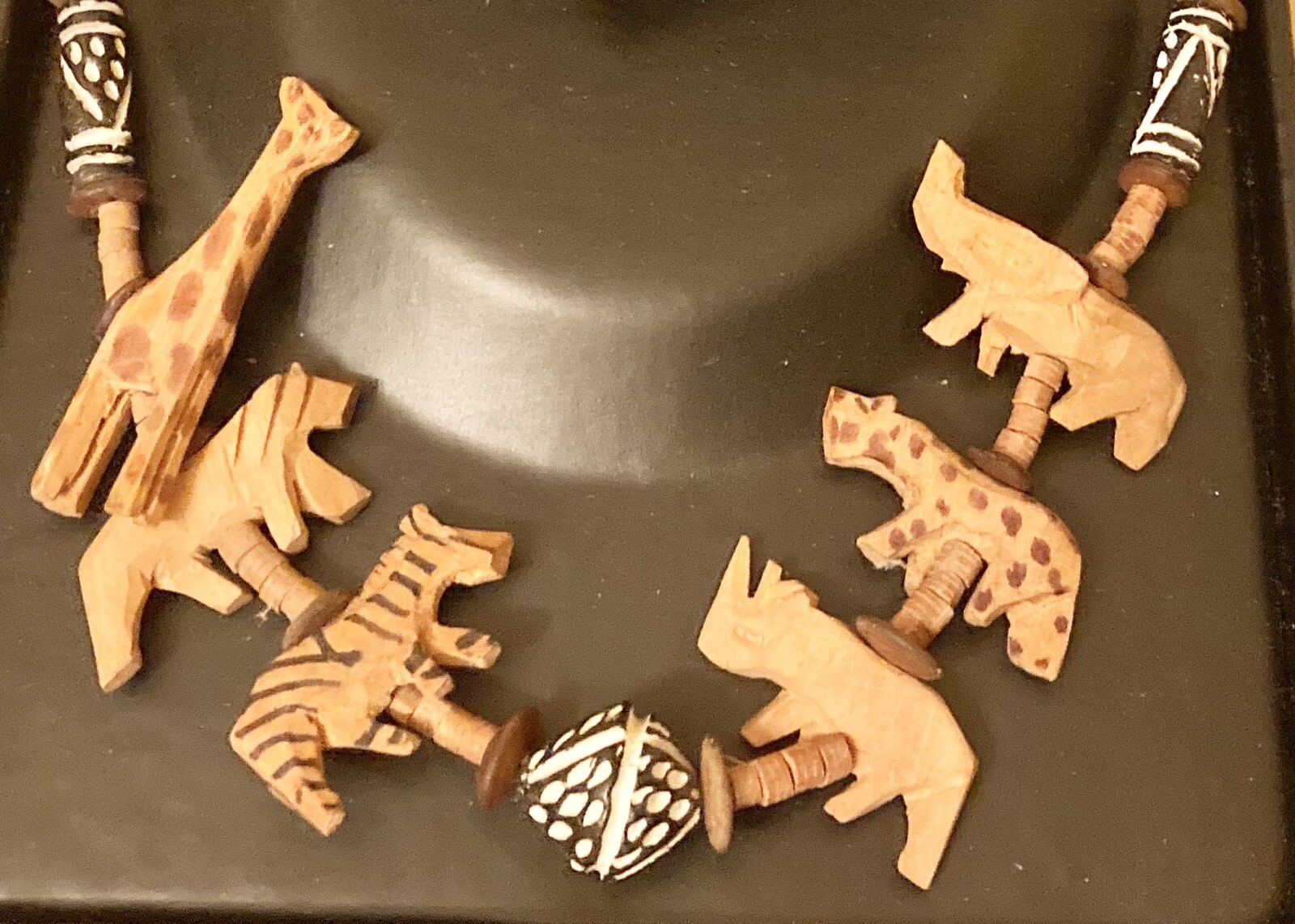 African Safari Carved Wooden Animal Necklace ~Elephan… - Gem