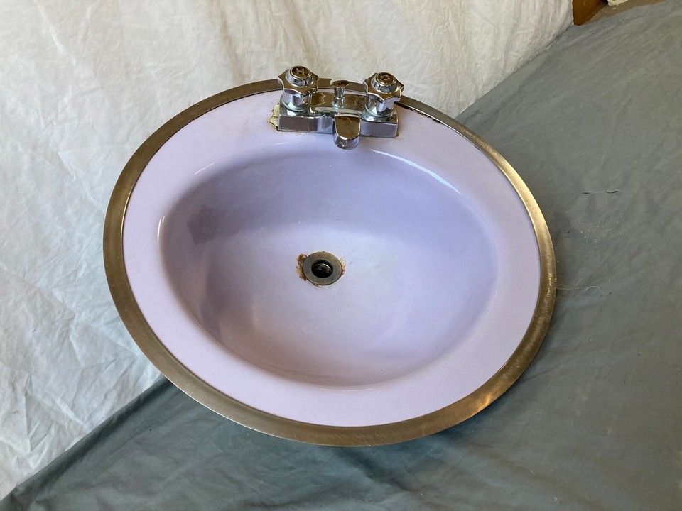 Vtg Mid Century 19" Cast Iron Lavender Lilac Round Drop in Sink Rheem ...