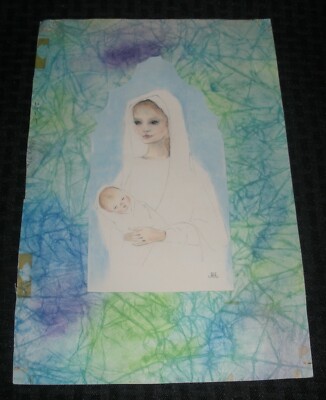 CHRISTMAS Mother Mary Baby Jesus w Green Border 8x12" Greeting Card Art ...