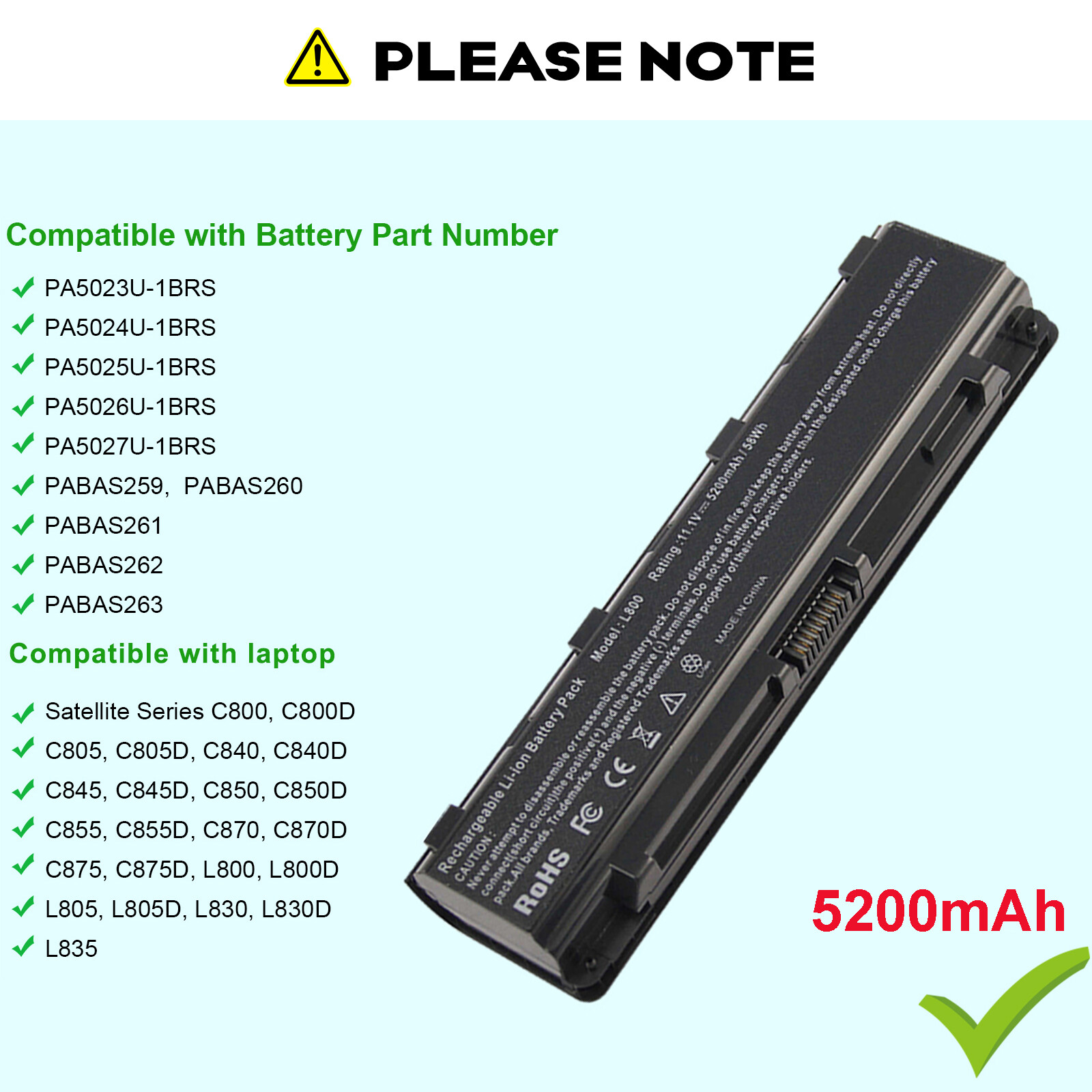 PA5024U-1BRS/PA5109U Battery For Toshiba Satellite C850 L850 L870 M800 ...