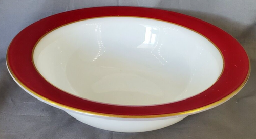 Retro Vintage Pyrex Red Gold Trim Band White Milk Glass Serving Bowl | eBay