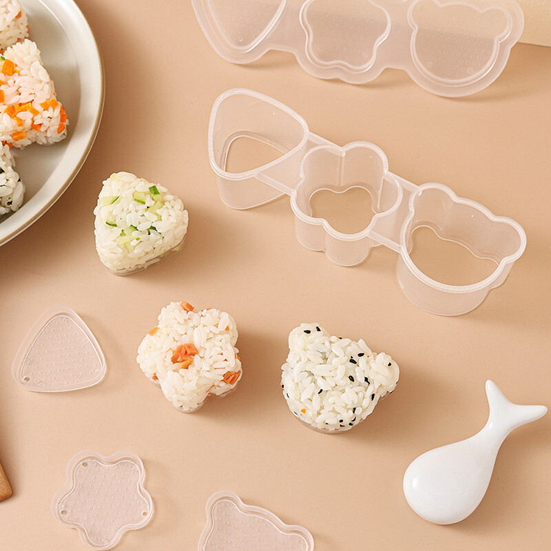 Cute White 3 Grid Sushi Mold Bento Rice Ball Sushi Tool Set Seaweed ...