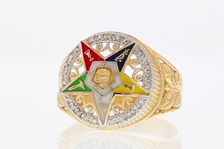 10k or 14k Real Gold Eastern Star Enamel Colorful Stylish Diamond ...