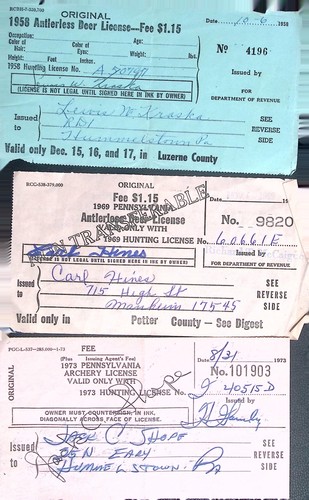 Vintage Pennsylvania Hunting & Archery License Lot 1958 1969 1973 ...