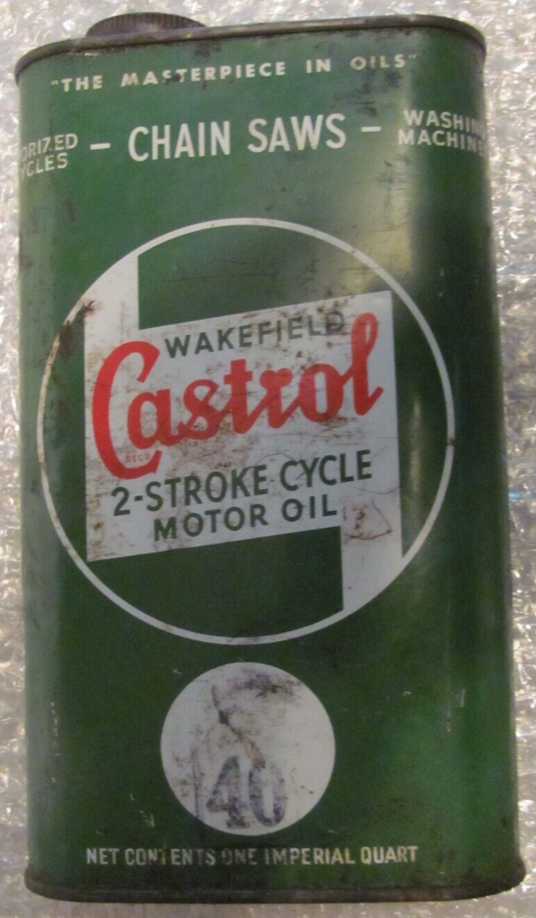VINTAGE CASTROL 2 CYCLE MOTOR OIL CHAIN SAW MOTOR CYCLE METAL CAN TIN ...