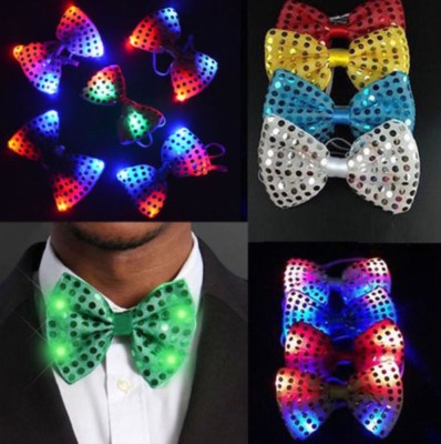 Flashing Light Up Bow Tie Necktie LED Mens Party Lights Sequins Bowtie ...
