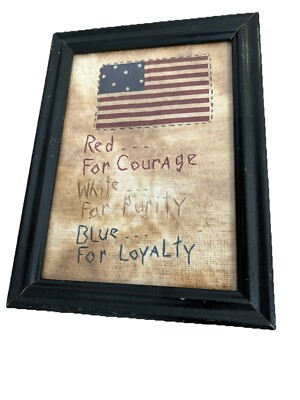 Vintage Framed Edith Anne Collection Cross Stitch Flag Red White Blue ...