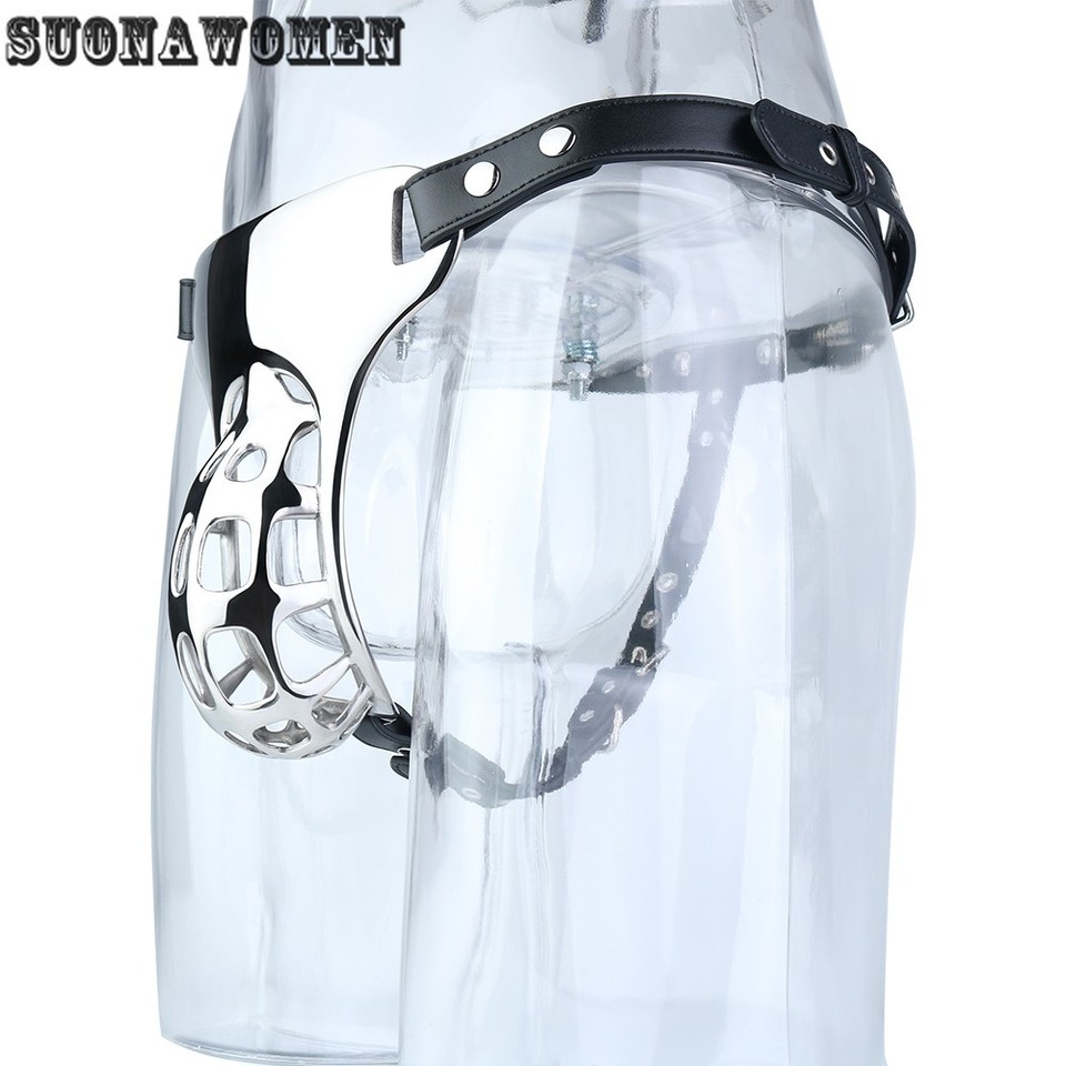 Adjustable Men Chastity Cage Heavy Metal Underwear With PU Chastity ...