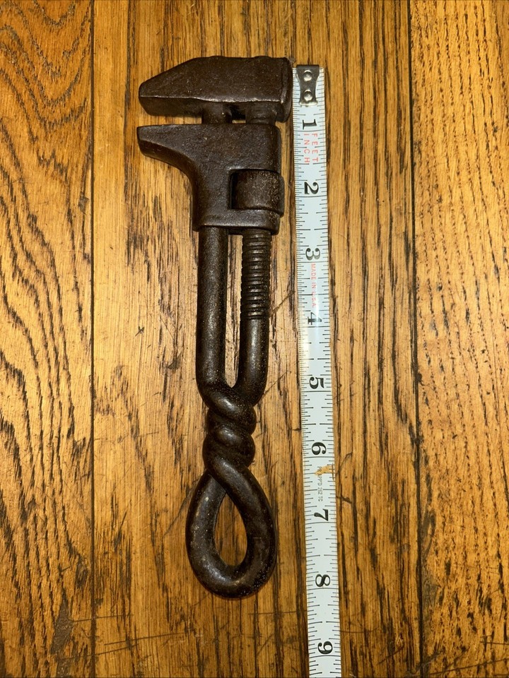 Antique Monkey Wrench Iron Twisted Handle Early Spanner Original 8 In ...