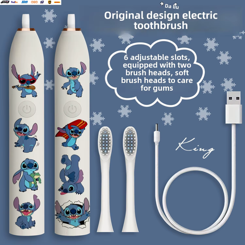 Cute Stitch Electric Toothbrush for Students, Sonic Deep Cleaning, Soft ...