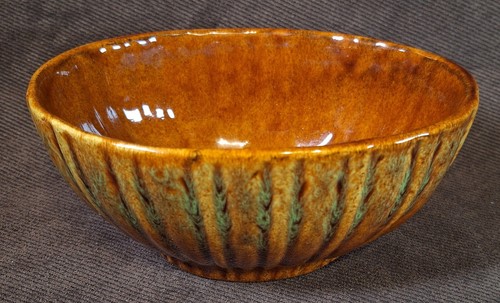 Haeger 4020 Vintage Oval Planter Bowl Ribbed Yellow & Brown Drip Glaze ...