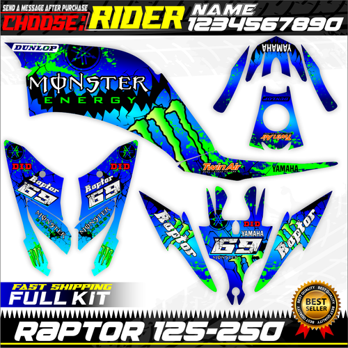 yamaha raptor 125 250 graphics stickers kit decals decal graphic (2011 ...
