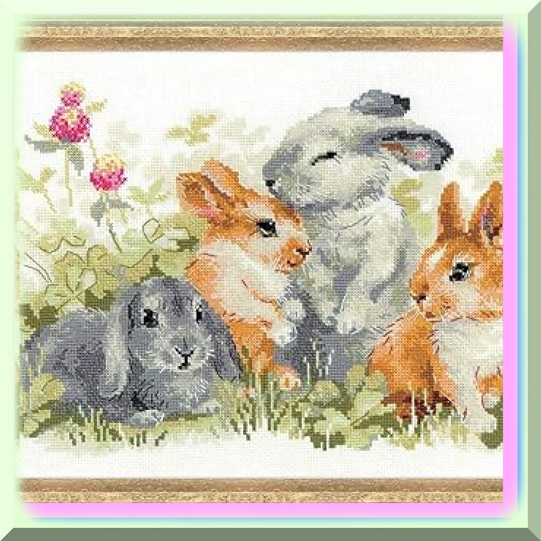Hoppy Stitches Rabbitry Cross Stitch Kit - 15"x9" Zweigart 14ct. AIDA ...