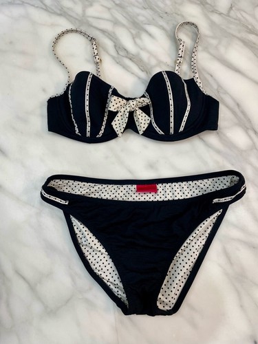 Vintage Y2K Betsey Johnson Swimsuit Set Bikini L Polka Dot Pinup Vamp ...