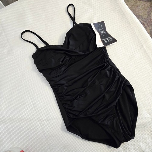 Embrace Your Curves Swimsuit Sz M (8-10) One Piece Drape Style Tummy Control Blk | eBay