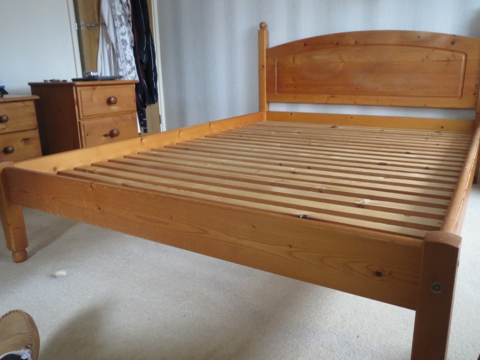 Pine Double Bed Frame with mattress | eBay UK