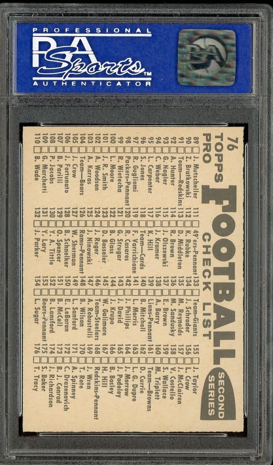 1959 Topps Football #76 Los Angeles Rams Team Checklist Back PSA 9 MINT ...
