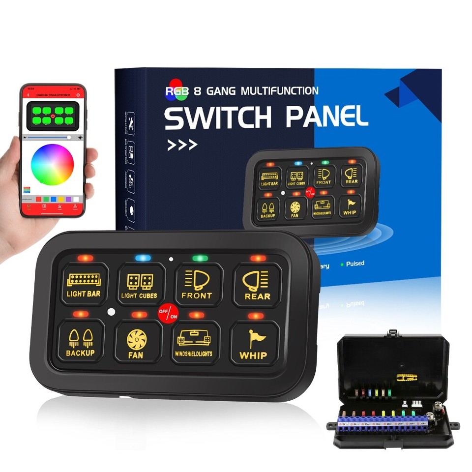 8 Gang Switch Panel RGB LED Lights for Jeep Wrangler JL Gladiator JT ...