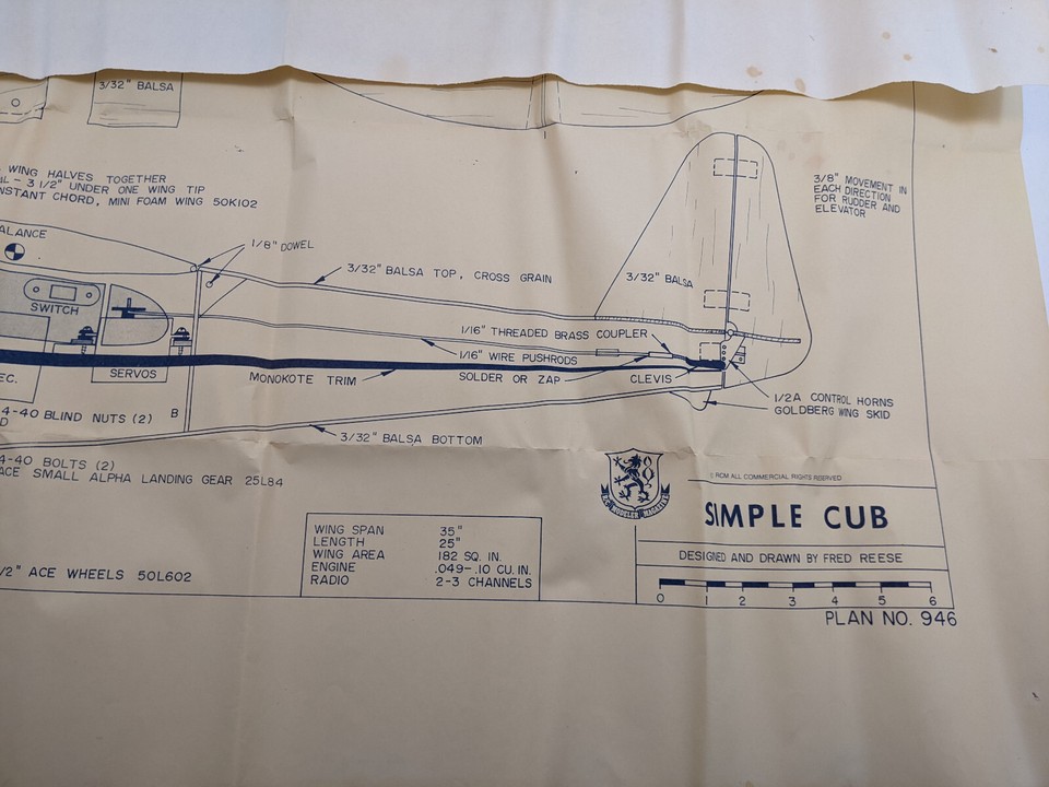 RC Modeller Simple Cub Plan 946 Fuselage ONLY Cox .049 Motor Vintage ...