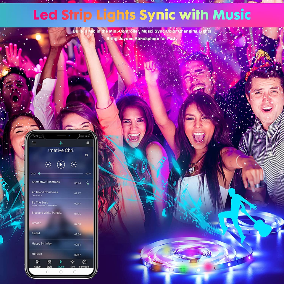 65.6Ft Led Lights for Bedroom, Smart Music Sync LED Strip Lights ...