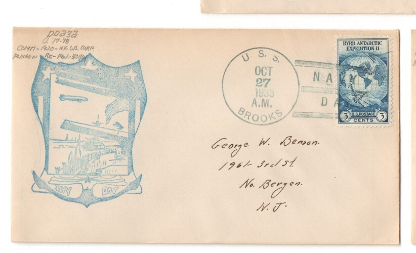 USS BROOKS DD-232 Destroyer 10/27/33 MACON ZEPPELIN Cachet NAVY DAY ...