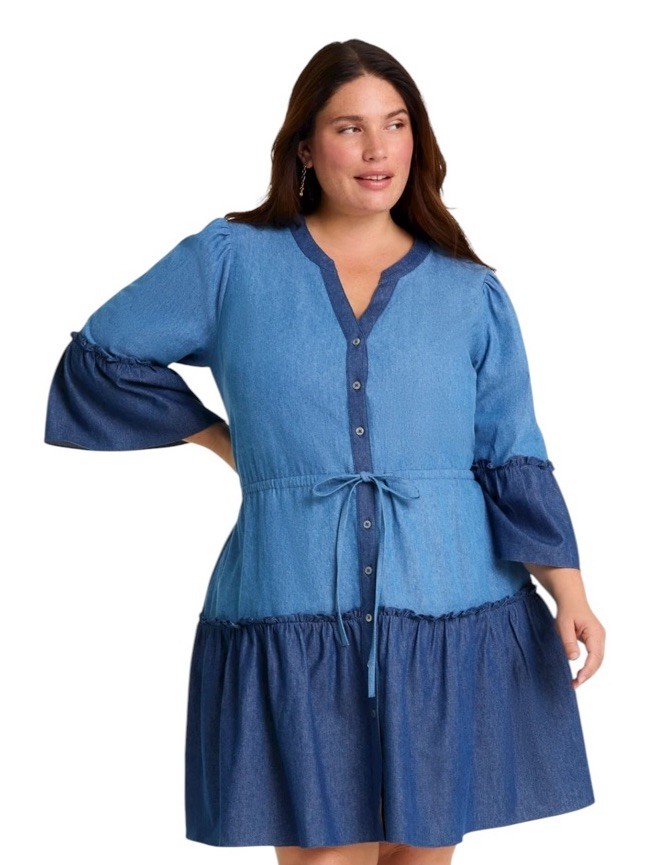 Draper James Avery Woman Chambray Shirt Dress 3X Blue Denim Two Tone | eBay