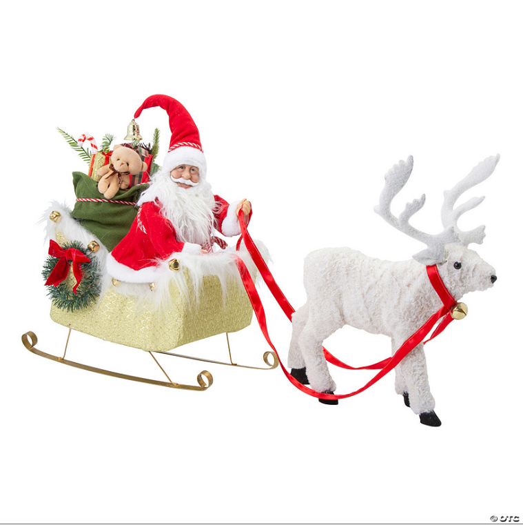 38 1/2" x 16 1/2" Animated Santa Sleigh & Reindeer Decoration - Fast ...