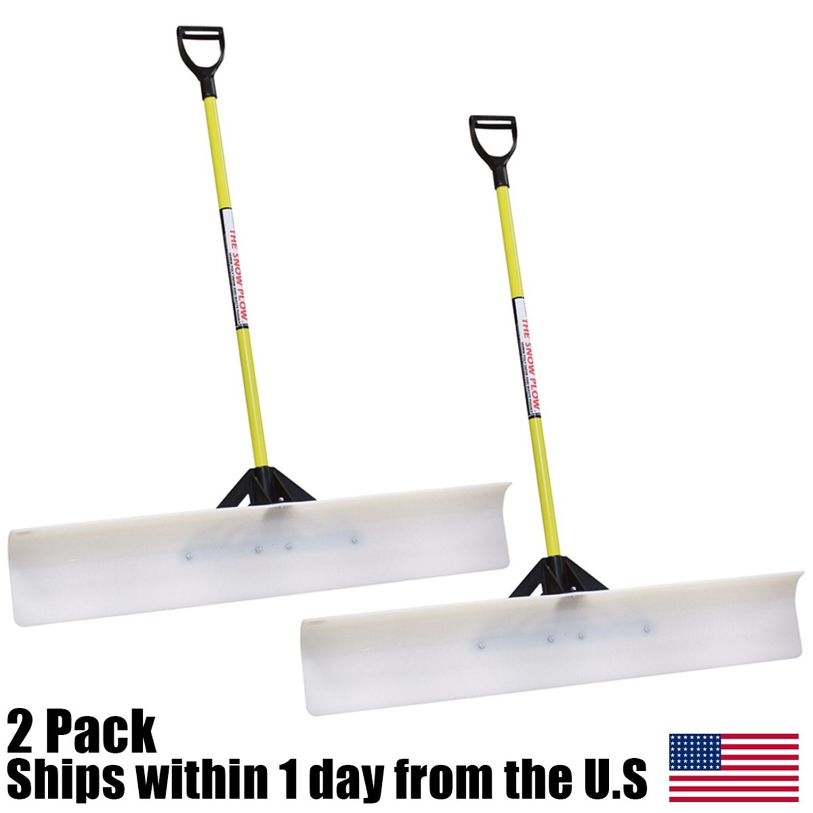 2PK The Snow Plow 48" Snow Shovel 50548 Poly Blade D-Handle Snow Pusher ...