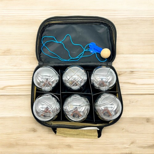 Boules Bocce Ball Set of 6 Silver Chrome Balls With Case and Wood Jack ...