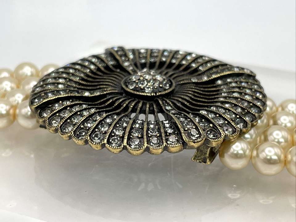 HEIDI DAUS "Belgian Disc" Faux Pearl Beaded Crystal Disc Bracelet Ivory ...