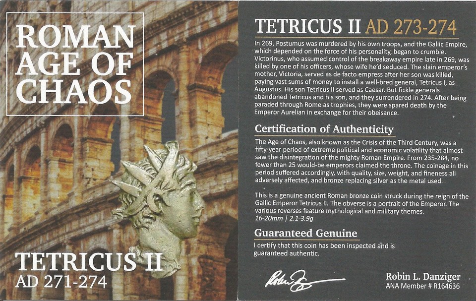 NGC Certified Roman Ae Coin CH-AU Tetricus II Bronze 273-274 AD | eBay