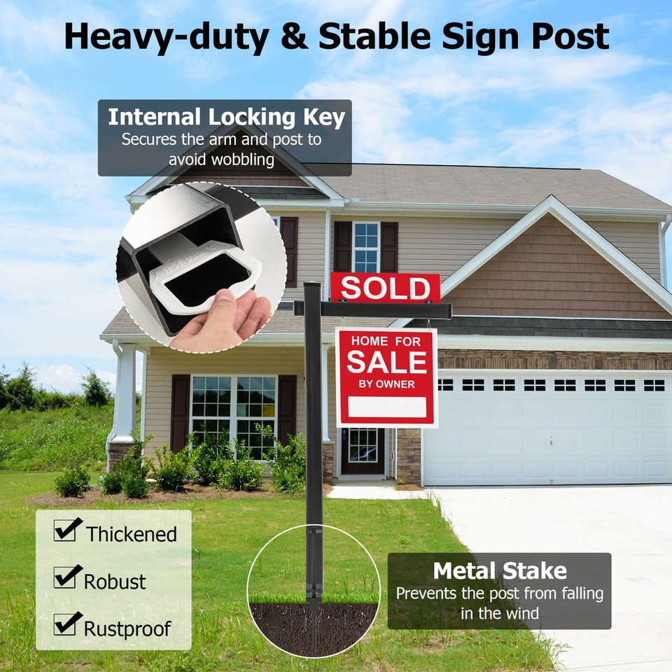 2PCS 6FT Realtor Yard Sign Post w/ Steel Stake for Garage Sale Rent ...