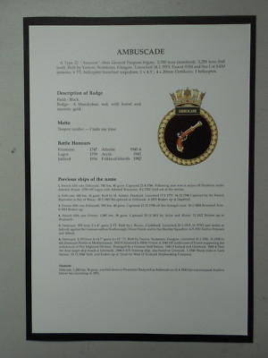 NAVAL PRINT-HMS AMBUSCADE 1973 AMAZON CLASS FRIGATE-NAVAL BADGE ...