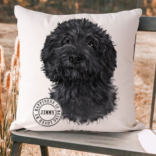 Personalised Black Cockapoo Cushion Cover Dog Portrait Pillow Pup Decor ...