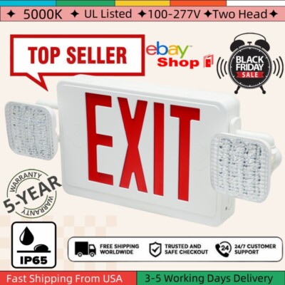 LED Indoor Exit Sign Emergency Light 100-277v/AC Red Letters Fire ...