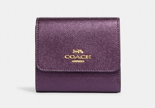 Coach Small Trifold Wallet In Metallic crossgrain leather Plum Purple ...