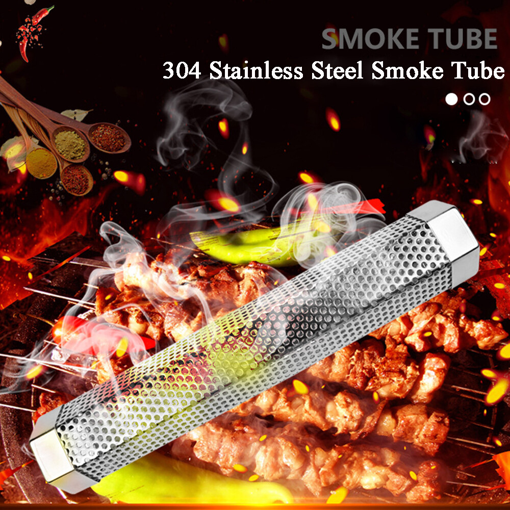 2Pcs Stainless Steel BBQ Grill Smoker Box Tube for Wood Pellet Pipe ...